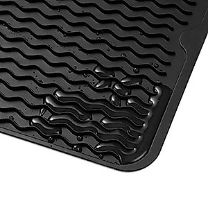 MicoYang Silicone Dish Drying Mat for Multiple Usage,Easy clean,Eco-friendly,Heat-resistant Silicone Mat for Kitchen Counter or Sink,Refrigerator or drawer liner Black L 16 inches x 12 inches