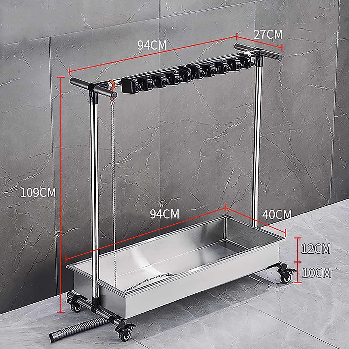 WXZX Mop and Broom Holder, Movable Broom Organizer Storage Tool Racks, Put Wet Mops Floor Standing Cleaning Tool Rack Stainless, Heavy Duty Hooks for Home Kitchen Garden Laundry Garage