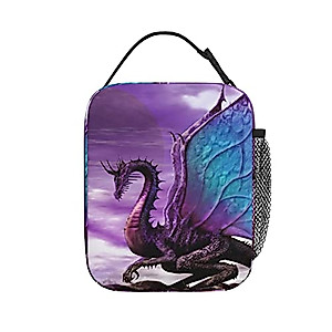 wsrgvab Dragon Fantasy Purple Portable Lunch Box Bag Insulated Reusable Lunch Tote For Men And Women