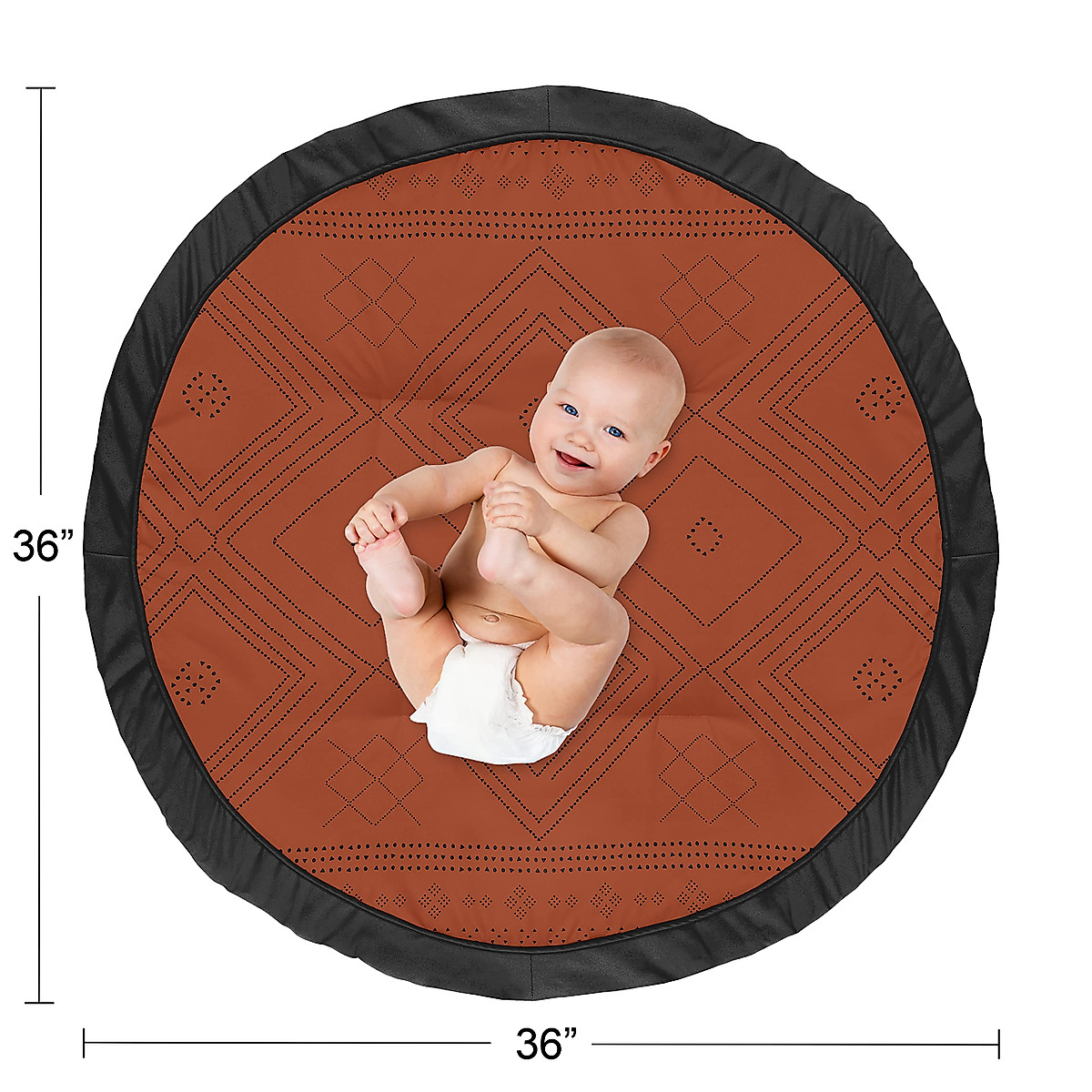 Sweet Jojo Designs Tribal Boho Dot Boy or Girl Baby Playmat Tummy Time Infant Play Mat - Rust Orange and Black Woodland Bohemian Southwest Geometric Arrow Gender Neutral Aztec Mud Cloth
