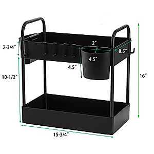 Jucoan 2 Tier Bathroom Sink Countertop Storage Organizer Kitchen Countertop Spice Rack with Hooks, Cups and Handle, Pantry Shelves Seasoning Storage Shelf for Kitchen Bathroom Vanity