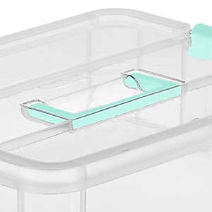 Sterilite Convenient Small Home 2-Tiered Layer Stack Carry Storage Box with Colored Accent Secure Latching Lid, Clear (4 Pack)