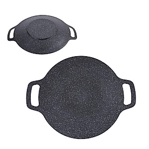 Korean style BBQ Grill Pan for Stove Top, Korean Grill Pan with Non Stick 6 Layer Coating Round BBQ Griddle for Induction, Gas Stove, Electric Cooktop, Indoor or Outdoor Grilling 38cm/15.0in﻿