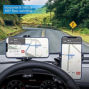 BELOMI Car Phone Holder Mount, Clip On Auto Dashboard, Cell Phone Stand with Parking Number Plate, 360 Degree Rotation One Hand Operation, Compatible with All 4 to 6.5 inch Smartphones