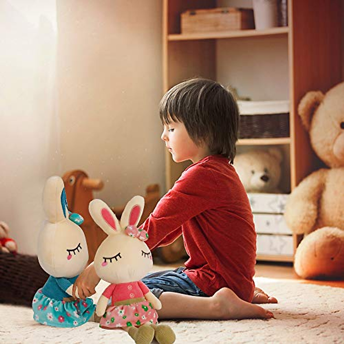 Cllayees Set of 2 Plush Bunny Rabbit, 18.3 in Doll Rabbit Stuffed Animal Huggable Rabbit Easter Girls' Gift Room Decorations, Pink & Blue