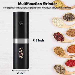 Electric Pepper Grinder, Battery Operated Salt Grinder, Automatic Pepper Mill with LED Light, One-hand Button Control, Adjustable Coarseness, Black Peppercorn Grinder Refillable, Battery Not Included