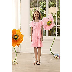 Danna Belle Pink Dresses for Girls Ruffle Hem Flutter Sleeve Casual Dress for Girl Size 7-8