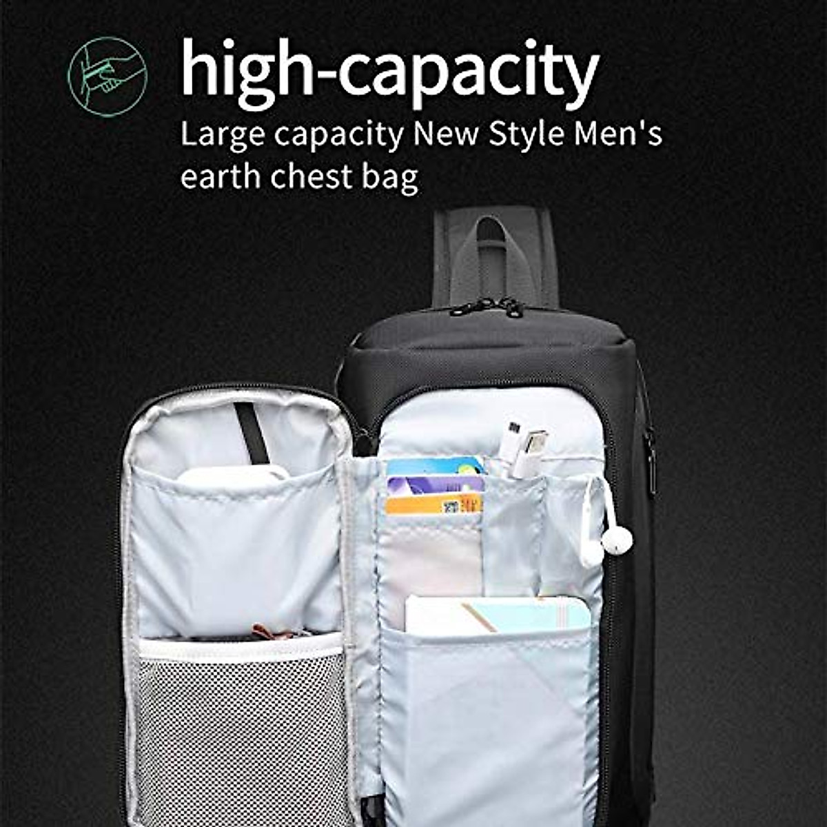 OZUKO Men Chest Crossbody Bags Waterproof Sports Shoulder Fashion Usb Multifunctional Sling Bag (Black)