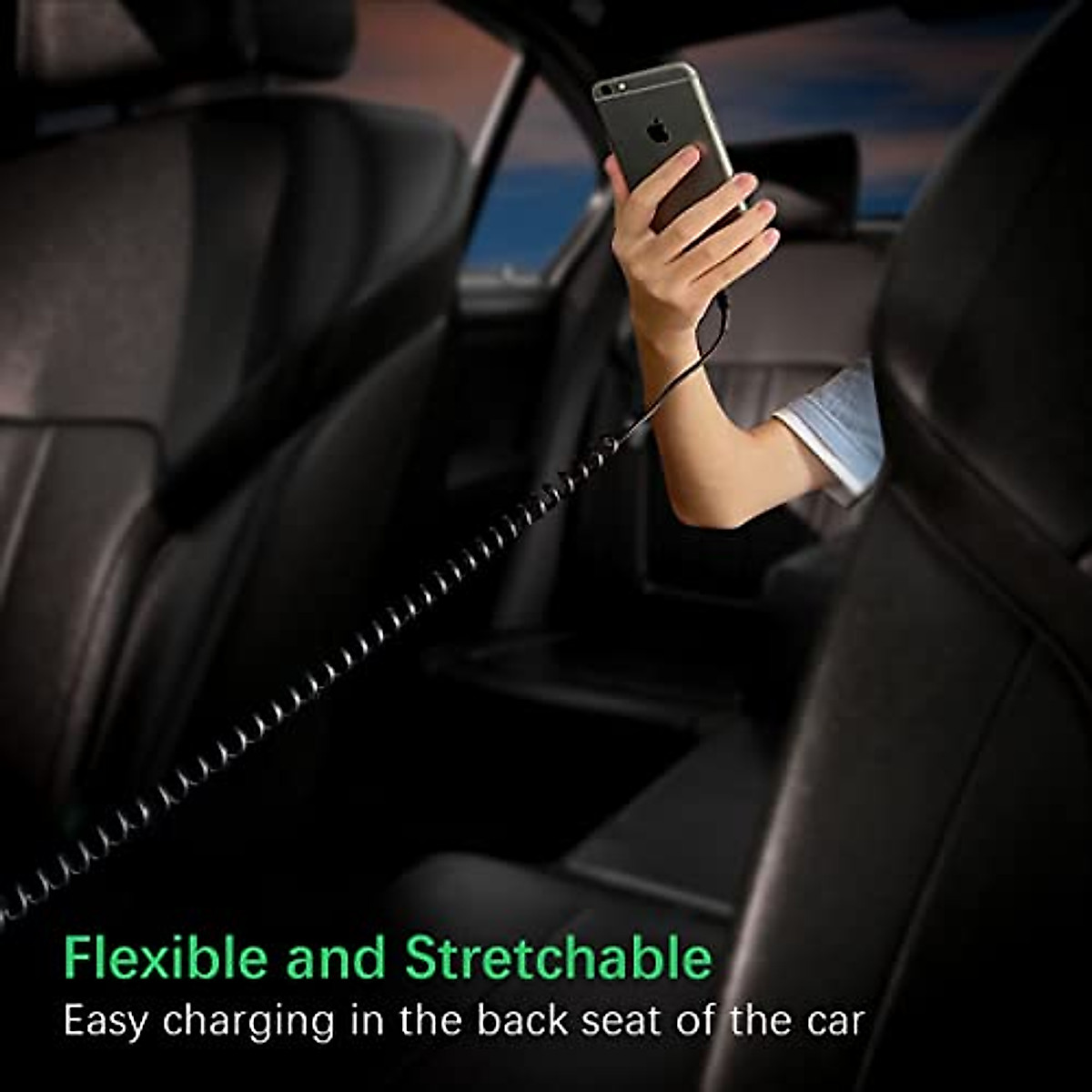 Coiled Lightning Cable Carplay[Apple Mfi Certified], USB to Lightning Cable Fast Data Sync with LED, Short Retractable iPhone Charger Cord for Car Compatible with iPhone 14/13/12/11 Pro Max/Pro/Xs Max