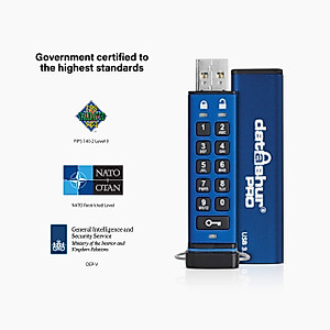 iStorage datAshur PRO 4 GB | Encrypted USB Memory Stick | FIPS 140-2 Level 3 Certified | Password Protected | Dust/Water Resistant