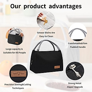 LADDERU Insulated Lunch Bags Reusable Lunch Box Large Tote Bag for Women Men Kids, Cooler Bag for Office Work Picnic School Beach Travel (Black)
