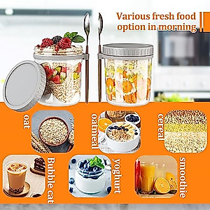 DAILOU Overnight Oats Containers with Lids and Spoons(4-Piece set),16 Oz Glass Mason Overnight Oats Jars,Portable Airtight Oats Container with Measurement Marks,Milk,Vegetable and Fruit Salad Storage Containers.