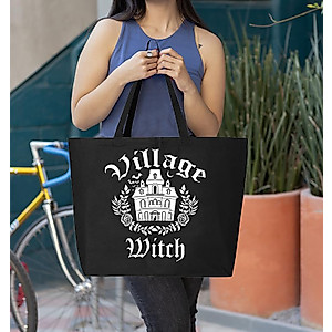 shop4ever Village Witch Halloween Trick or Treat Jumbo Heavy Canvas Tote Reusable Shopping Bag Black JUMBO 1