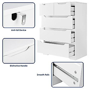 HOSTACK Modern 5 Drawer Dresser, Chest of Drawers with Storage, Wood Clothing Organizer with Cut-Out Handles, Accent Storage Cabinet for Living Room, Bedroom, Hallway, White