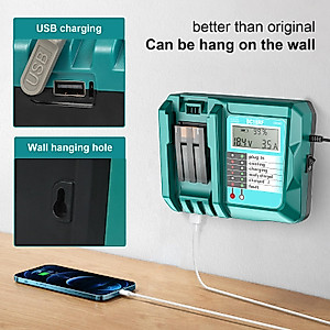 YongerTool BL1860 18V 6.0Ah Battery and Charger for Makita,New Version DC18RC Charger with LCD Display Cooling Fan Compatible with LXT Li-ion Battery BL1850 BL1840 BL1830 BL1820 BL1815