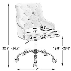 Home Velvet Office Chair Tufted Computer Desk Chair Swivel Adjustable Accent Vanity Chair with Arms Nailhead Trim for Bedroom
