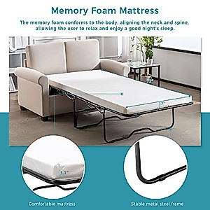 Harper & Bright Designs Pull Out Sofa Bed, Sleeper Sofa Bed with Premium Twin Size Mattress Pad, 2-in-1 Pull Out Couch Bed, Loveseat Sleeper for Living Room, Small Apartment, Beige White