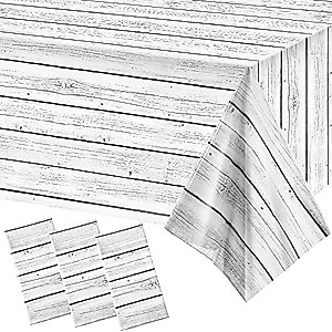 3 Pieces Wood Tablecloth Plastic White Wood Grain Tablecloth Rustic Wood Table Cover Rectangle Wood Grain Table Cover for Western Birthday Party Picnic Table Decoration,54 X 108 Inches