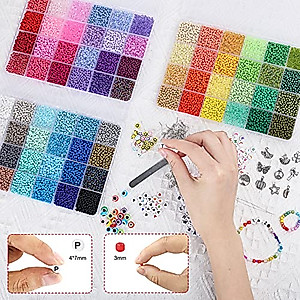 QUEFE 14400pcs 72 Colors, 3mm Glass Seed Beads for Bracelet Making Kit, Small Beads for Jewelry Making with Letter Beads for Crafts Gifts