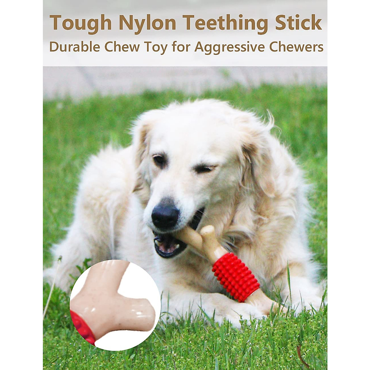 SCHITEC Dog Chew Toy for Aggressive Chewers, Tough Big Nylon & Rubber Teething Stick with Real Bacon Flavor for Large Medium Breed