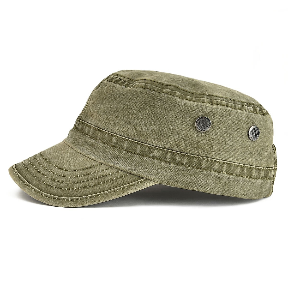 VOBOOM Washed Cotton Military Caps Cadet Army Caps Unique Design Vintage Flat Top Cap (Army Green)