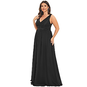Ever-Pretty Women&#039;s Long Plus Size Elastic Lace Sleeveless Wedding Party Dress Semi Formal Dresses Black US22