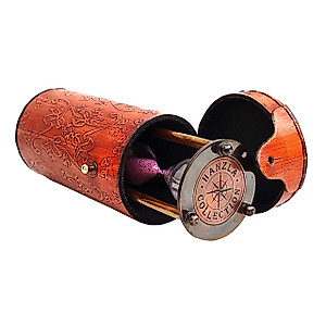 Hanzla Collection 1 Minute Decorative Nautical Vintage Brass Sand Timer with Engraved Leather Case Home Décor, Small Kitchen Sand Clock, Metal Hour Glass Sand Glass for Office Desk