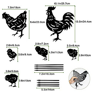 6Pcs Chicken Yard Art Garden Metal Statue Decor, Lifelike Rooster Hen Animals Stakes Outdoor Decorations, Black Hollow Out Chickens Family Silhouette Sets for Farmhouse Pathway Lawn (B)