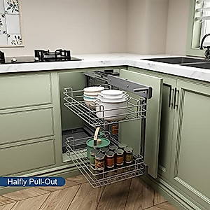 VADANIA Blind Corner Pull Out Organizer for 32" Cabinet, Left Open & Right Open Compatible, Min Opening 14", 2-tier Pull-out Basket, Soft Close, Bottom Mount