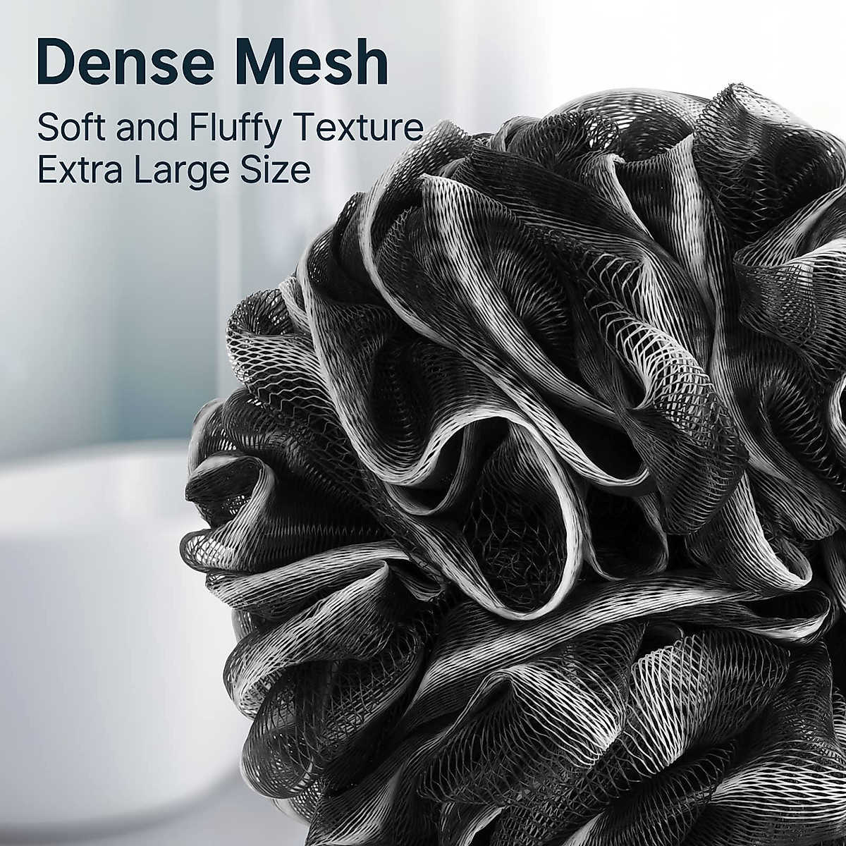 AmazerBath Loofah Sponge, Shower Loofah for Men and Women - Body Scrubber Loofa Set of 3 Classic Black & White Edge, Bath Sponge 60g/PCS