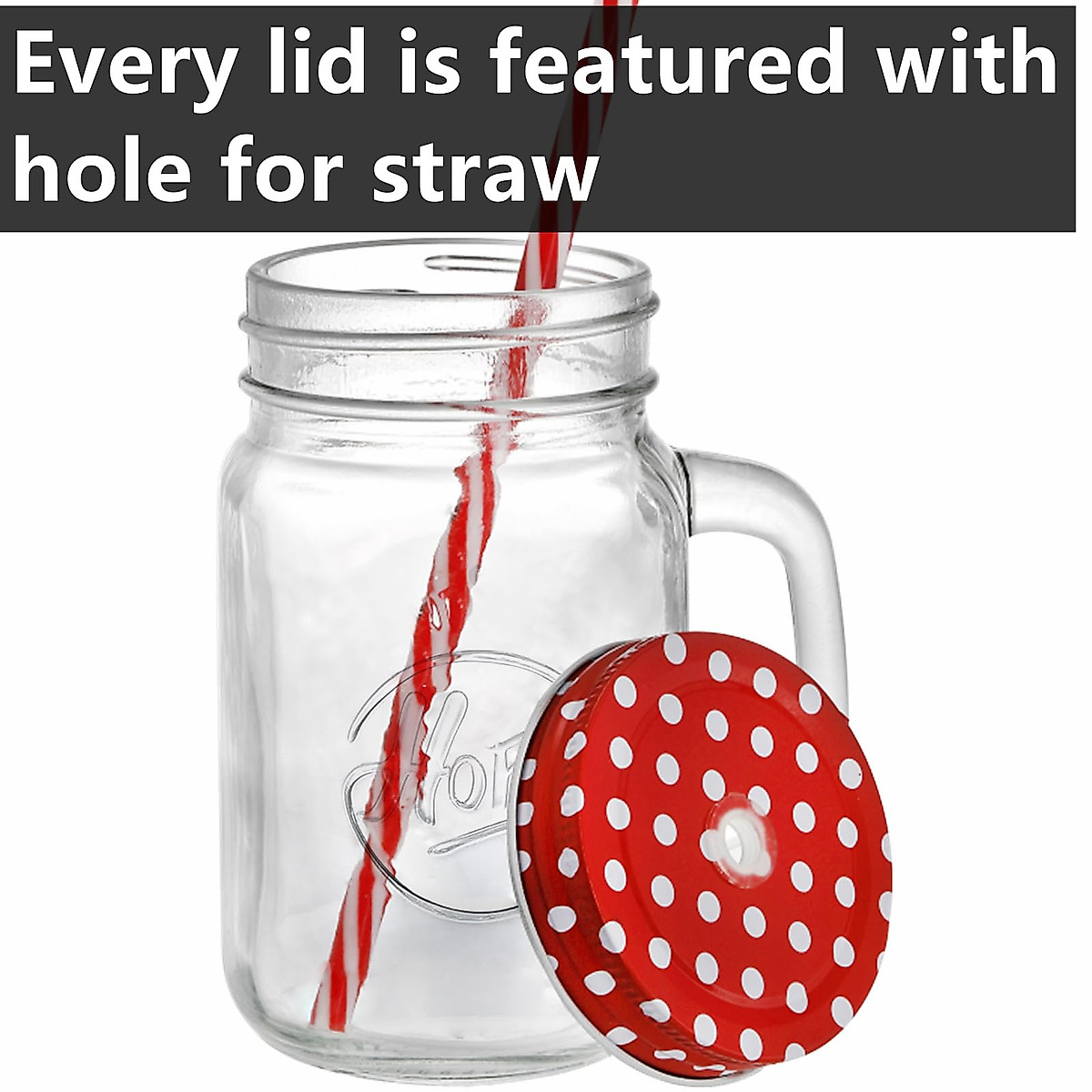 Dicunoy Set of 8 Mason Jar with Handle and Straw, 16OZ Mason Jar Cups with Lid, Old Fashioned Drinking Glasses for Iced Coffee, Smoothies, Ice Tea, Lemonade, Party Favors