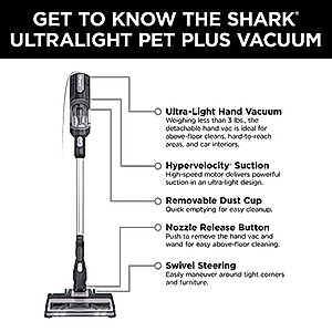 Shark HS152AMZ UltraLight Pet Plus Corded Stick Vacuum, with Swivel Steering, LED Headlights, Removable Dust Cup, Precision Hand Vacuum, and 2 Pet Tools, for all Floors, Lavender