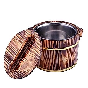 DOITOOL Wooden Rice Bucket Rice Cooking Steamer Bucket Sushi Rice Bowl Japanese Hangiri Sushi Oke Rice Mixing Tub with Liner Lid for Home Restaurant 20cm
