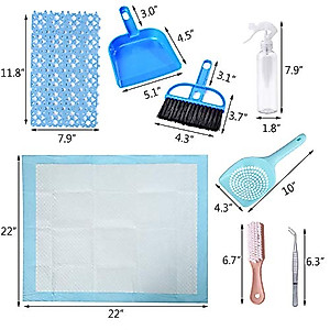 Hamiledyi Small Pet Cage Cleaner Set, Disposable Rabbit Cage Liner, Guinea Pig Playpen Mini Hand Broom Dustpan, Cleaning Brush Sand Scooper Floor for Rabbit Chinchilla Hedgehogs