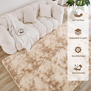 Litanika 4x6 Shag Area Rug for Living Room Bedroom, Tie-Dyed Beige Fluffy Shaggy Fuzzy Nursery Kids Girls Boys Room Rug, Cream Soft Plush Furry Bedside Carpet, Non-Slip, Non-Shedding Indoor Floor Rug