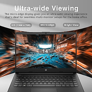 HP Stream 14" HD BrightView Laptop, Intel Celeron N4120, 8GB RAM, 64GB eMMC, Intel UHD Graphics, 720p Webcam, 1 Year Office 365, Black, Win 11 S, 32GB Hotface USB Card
