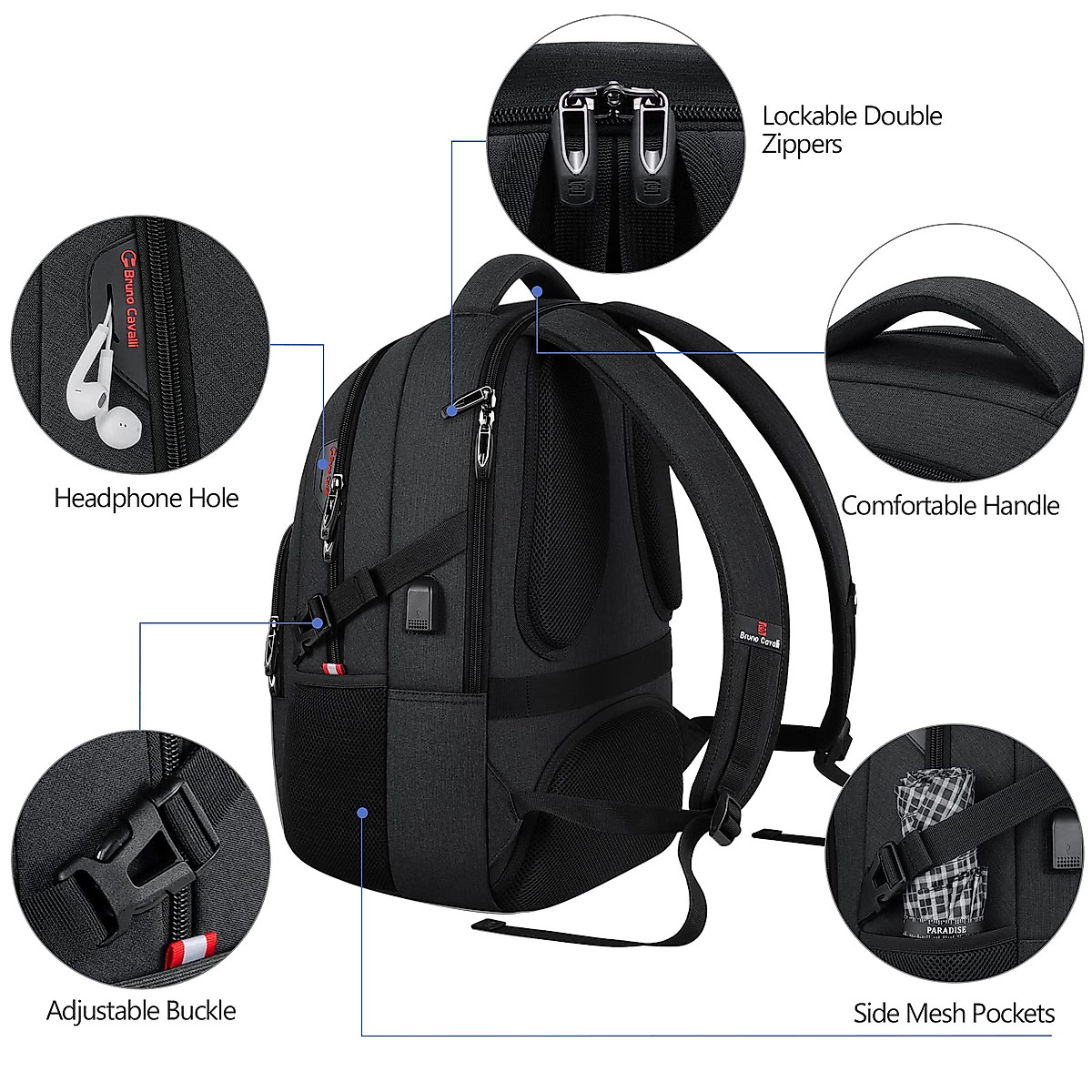 Bagsure Travel Laptop Backpack, Business Water Resistant Laptop Backpack with USB Charging Port, Durable Anti Theft College School Computer Bag for Men & Women Fits 15.6 Inch Notebook & Laptop