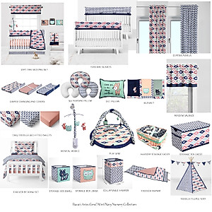 Bacati - 2 Pack Emma Aztec Kilim Printed Girls 100% Cotton Universal Baby US Standard Crib or Toddler Bed Fitted Sheets (Coral Mint Navy)