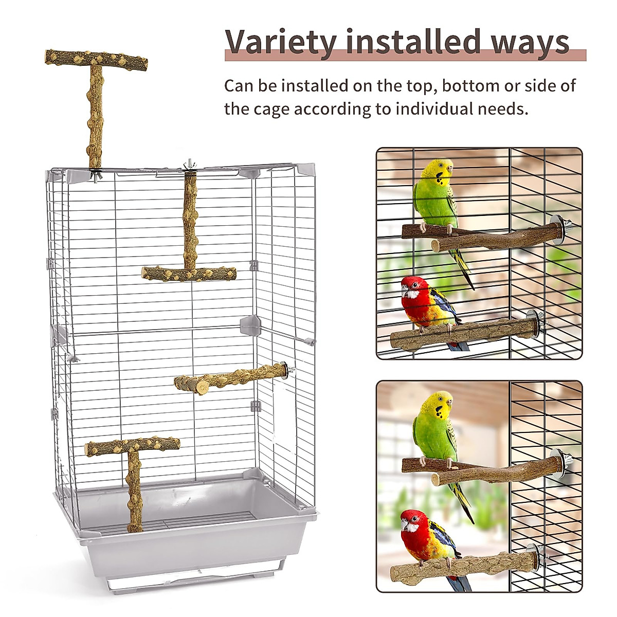 HPAWHOMEPART Bird Perches, 6pcs Natural Wood Birds Stand Branch, Bird Perch Chewing Stick Cage Accessories Parrot Climbing Standing Branches Paw Grinding Fork Sets for Parakeet Lovebirds Cockatiels