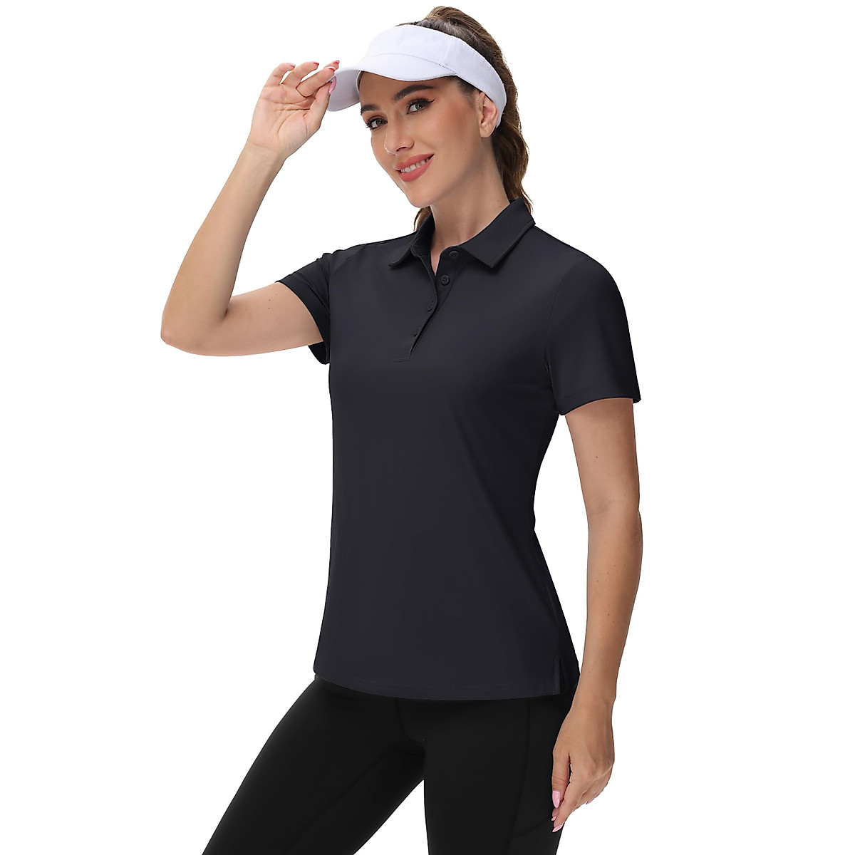 TACVASEN Womens Quick Dry Golf Polo Shirt Short Sleeve Sun Protection Shirts for Women Running Shirts Athletic Shirts Tops Black