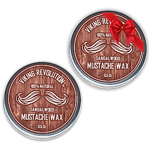 Viking Revolution Mustache Wax 2 Pack - Beard & Moustache Wax for Men - Strong Hold Helps Train Tame & Style (Sandalwood, 2 pack)