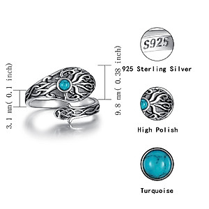 Mic Tai Tree of Life Spoon Ring - Sterling Silver Vintage Turquoise Celtic Knot Rings Adjustable Thumb Jewelry Gifts for Women (Tree of Life)