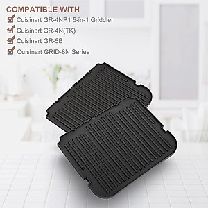 Griddler Plates Replacement for Cuisinart GR-4NP1 5-in-1 Grill & Panini Press - Griddle Accessories, BPA Free, 2Pcs