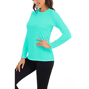 KINGFEN Women UPF 50+ Sun Protection Clothing SPF Pastel Pullover Long Sleeve Workout Tops for Women Uv Protection Outdoor Activities Shirt Running Shirts Women Deep Lake Blue Small