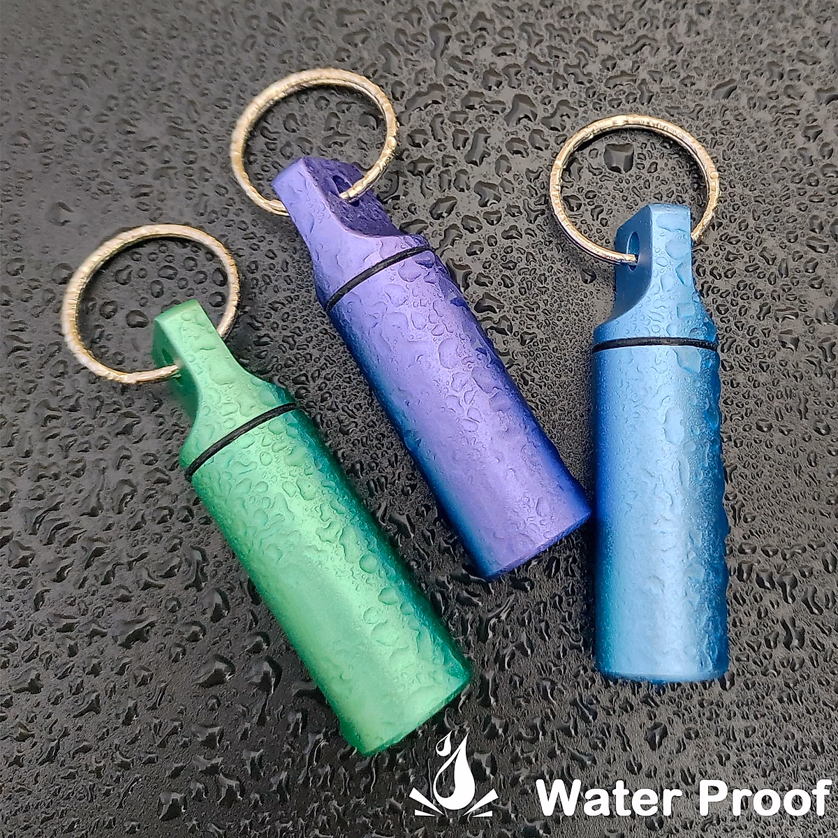 Small Pill Organizer Box Waterproof Keychain Pill Holder Portable Travel Pill Container Metal Case with Keyring for Outdoor Camping Travel