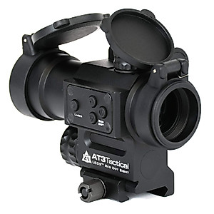 AT3 LEOS Red Dot Sight with Integrated Green Laser Sight - 2 MOA Red Dot Scope with Flip Up Lens Caps