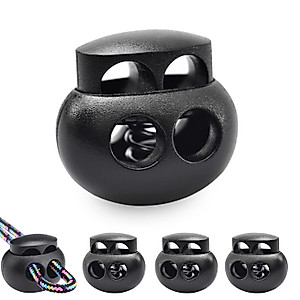 12 Pack Black Plastic Spring Cord Lock Toggle Stopper for Drawstring, Paracord Cord Stop Elastic Shoelace Lock Fastener Slider Clip Double Hole