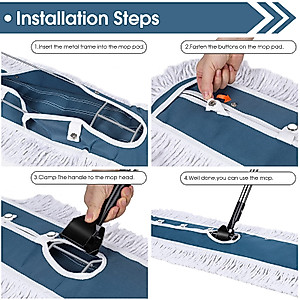 42 Inch Commercial Industrial Mop Dust Mop with 2 Pads, Commercial Mop for Dry and Wet Cleaning, Stainless Steel Handle, Heavy Duty Floor Duster Mop for Warehouse Factory Mall Garage