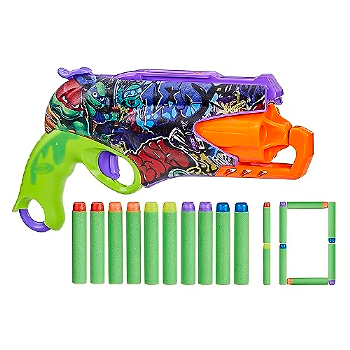 NERF Teenage Mutant Ninja Turtles Blaster, 10 Elite Darts, Toy Foam Blasters for 8 Year Old Boys & Girls & Up