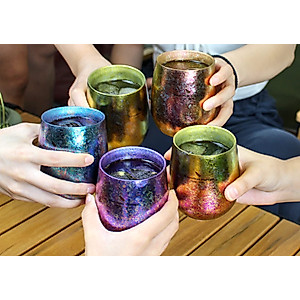 iBasingo & Boundless Voyage 8.79 fl.oz Titanium Coffee Cup Double-Layer Tea Mug Ice Flower Craft Lightweight for Camping Hiking Picnic Drinking Water Tea Wine Beer Fruit Juice (Blue-violet)-Ti3084D
